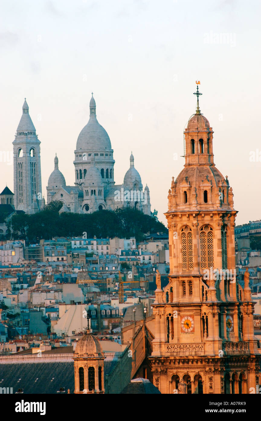 Paris France, Overview "Sacre Coeur" Basilica n Montmartre Hill with ...