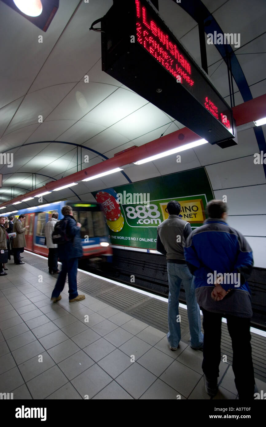 Docklands light railway Bank station Train arriving on platform with ...