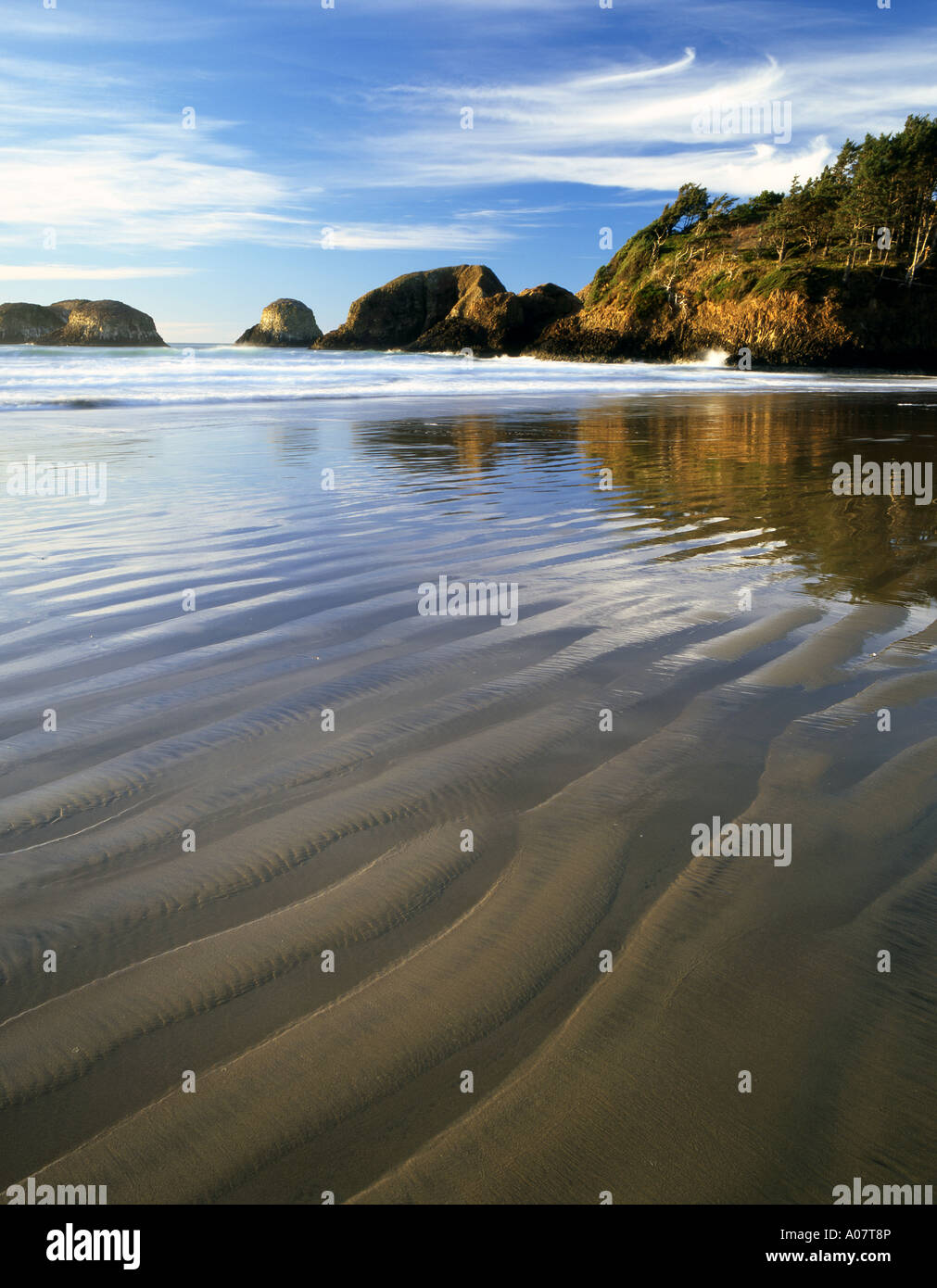 Oregon's Chapman Beach reflects the passing clouds and Chapman Point ...