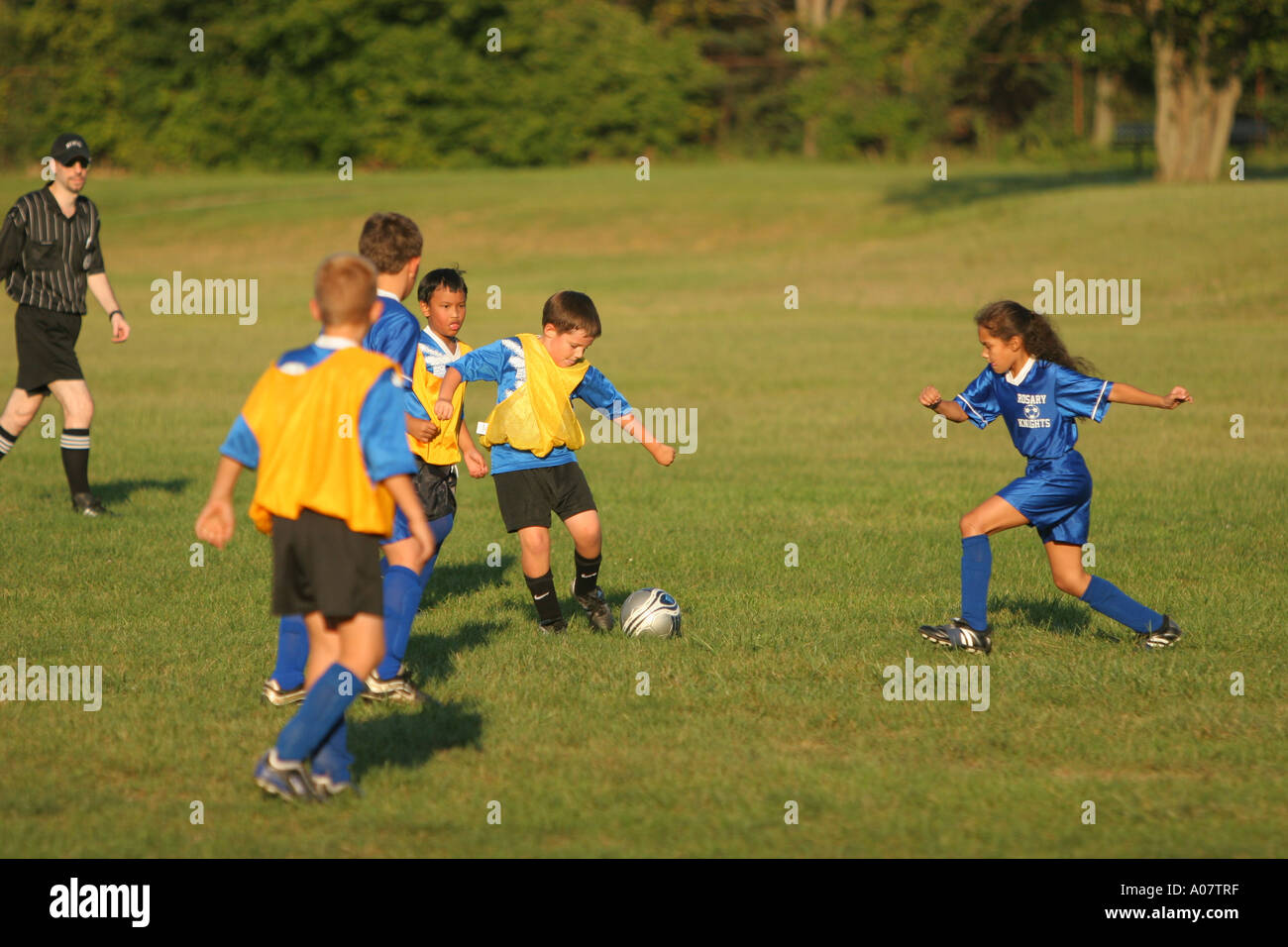 Boys playing soccer (football) in a youth league in the United States ...