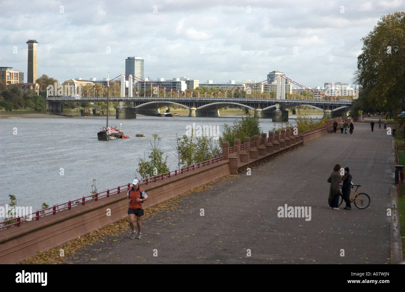 Battersea Park and the River Thames with Chelsea Bridge viewed from ...