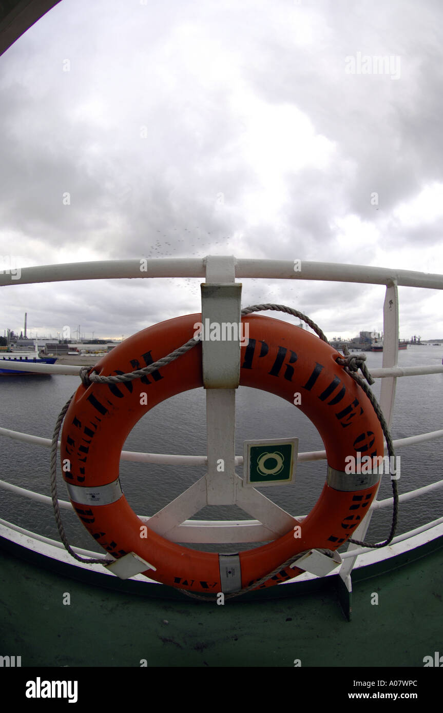 pride of rotterdam on deck details orange lifebuoy ring safety precaution Stock Photo - Alamy