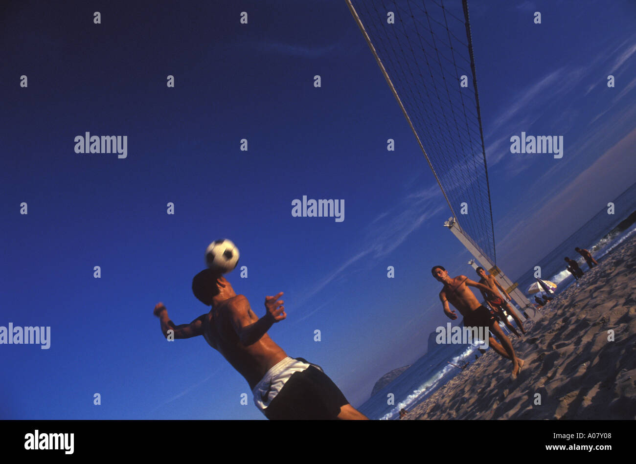 Sports futevolei or footvolley in Brazil This is the beach volleyball ...