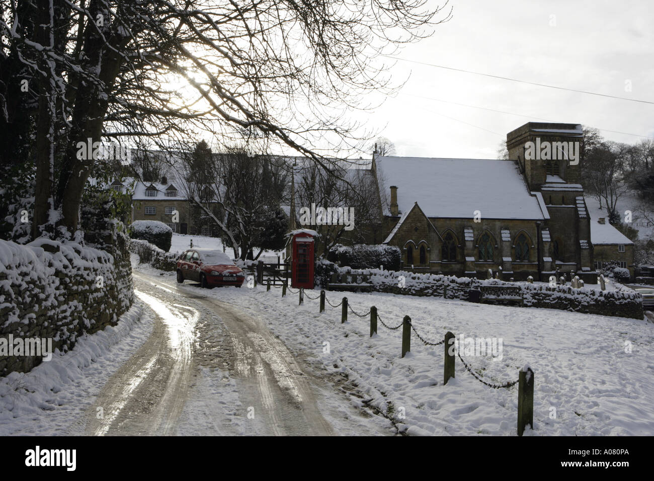 A winters day in the cotswold village of Snowshill after the nights ...