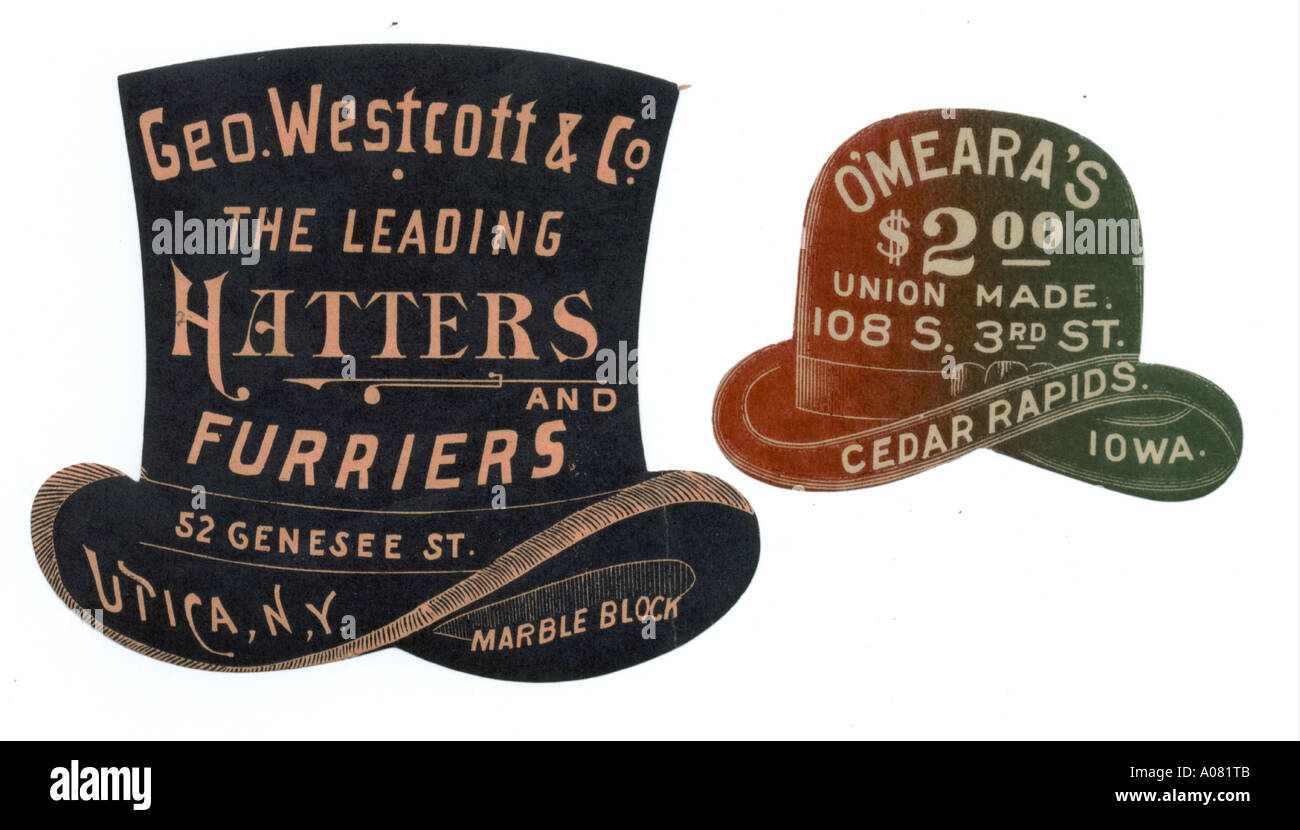 Hatter's trade cards circa 1880 Stock Photo - Alamy