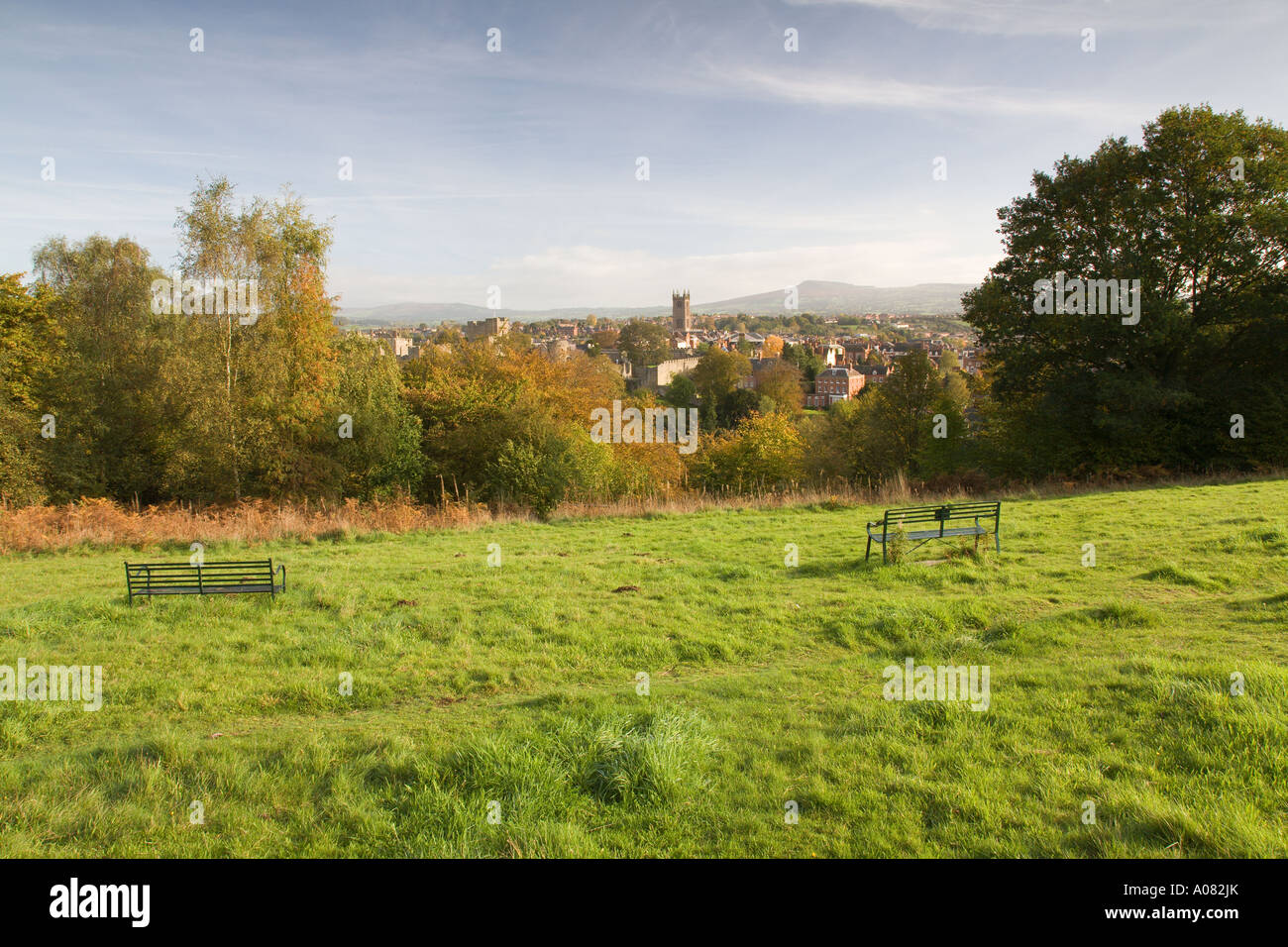 Ludlow and its Norman Castle in the Welsh Marches with the Clee Hills ...