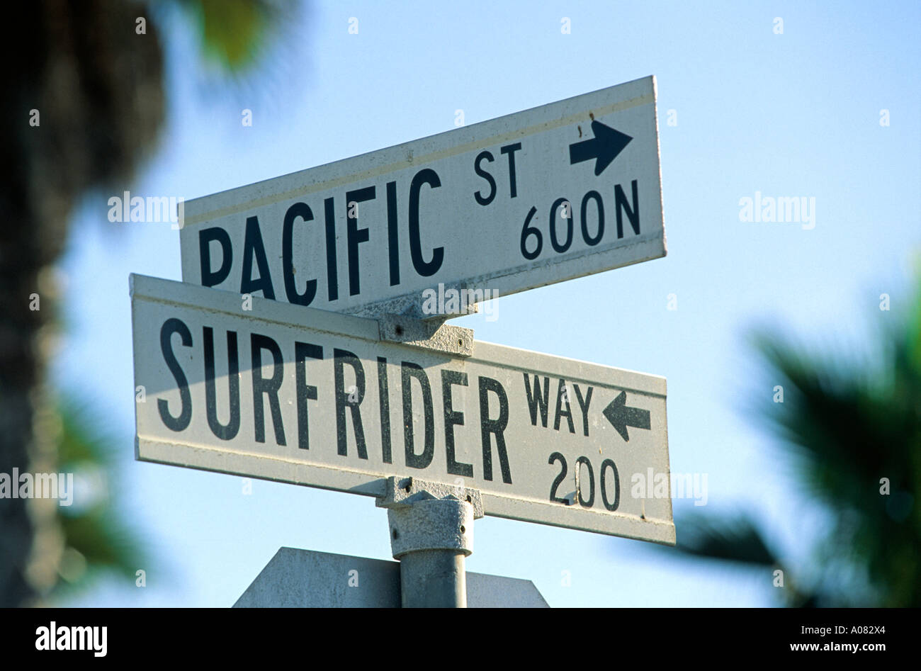 Streetsign Pacific St Surfrider Way Stock Photo - Alamy