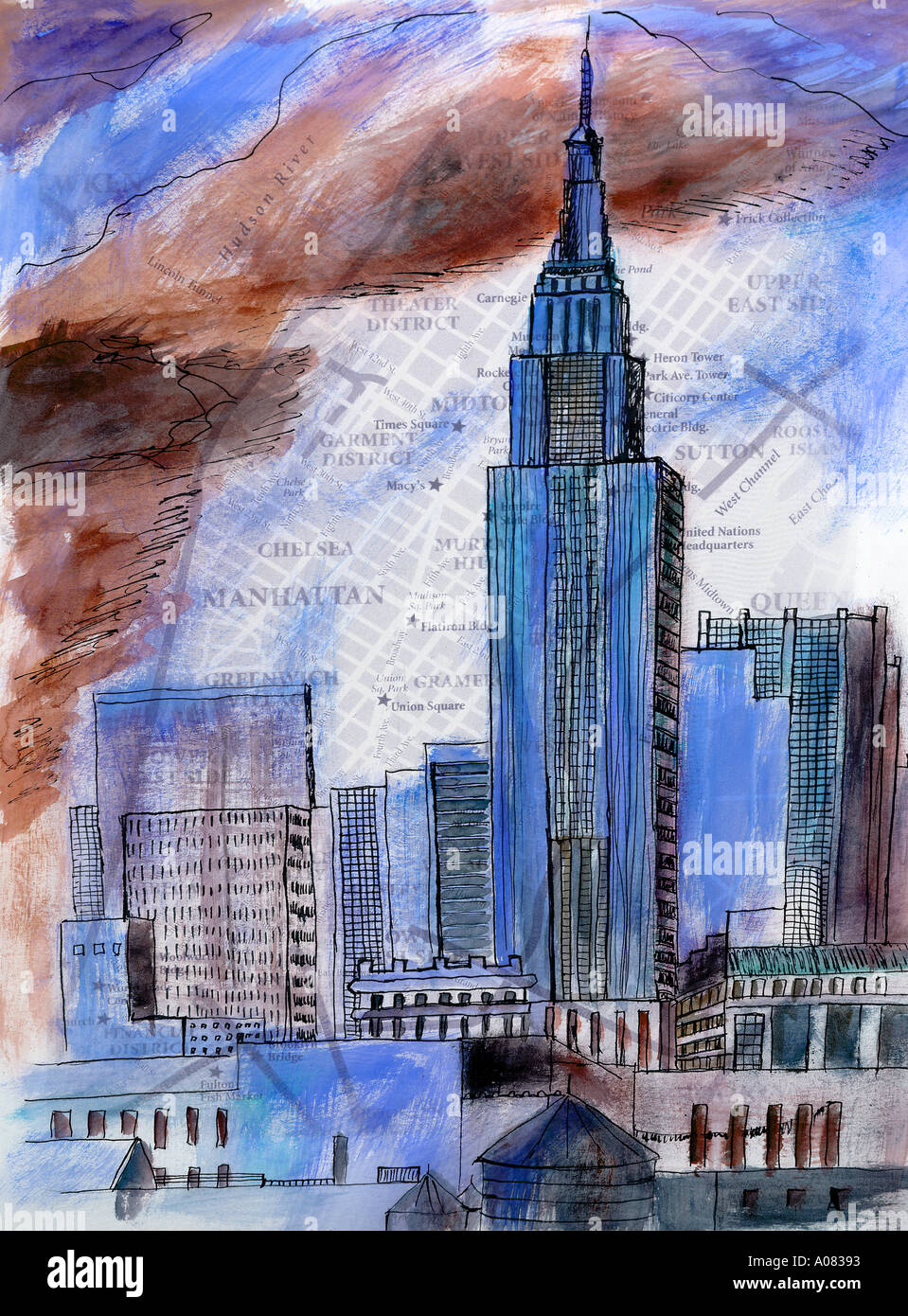Newyork Painting of a skyscraper Stock Photo - Alamy