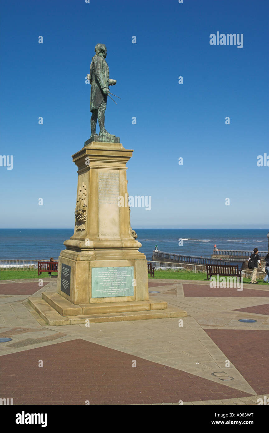 whitby captain james cook statue overlooking harbour north yorkshire ...