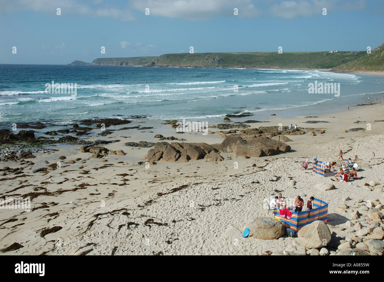 Whitesand Bay, Sennen Cove, Cornwall, people on beach Stock Photo - Alamy