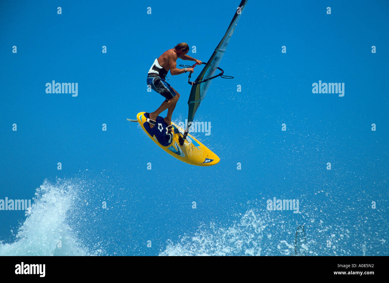 Windsurfing jump Sotavento Fuerteventura ESP SPAIN Stock Photo - Alamy