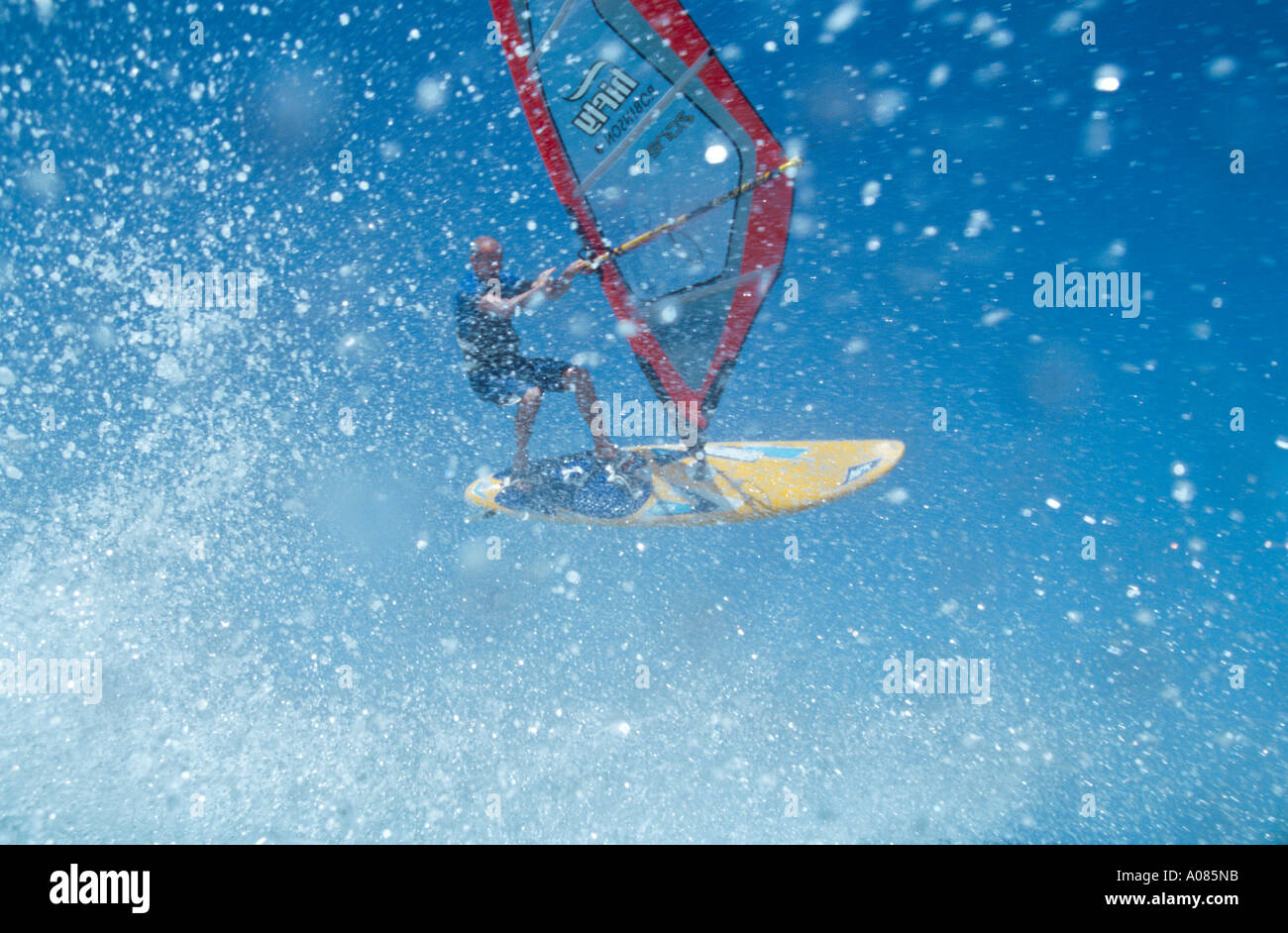 Windsurfing jump Sotavento Fuerteventura ESP SPAIN Stock Photo - Alamy