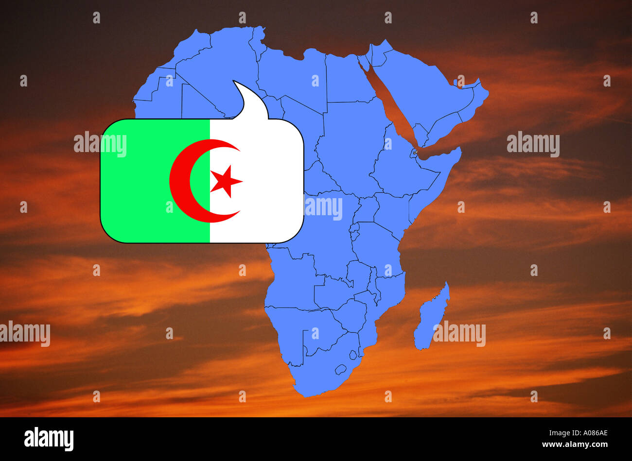 Africa flag and map of Algeria red islamic halfmoon Stock Photo - Alamy