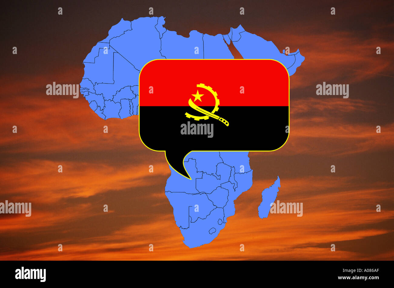 Africa map and flag of Angola Stock Photo - Alamy