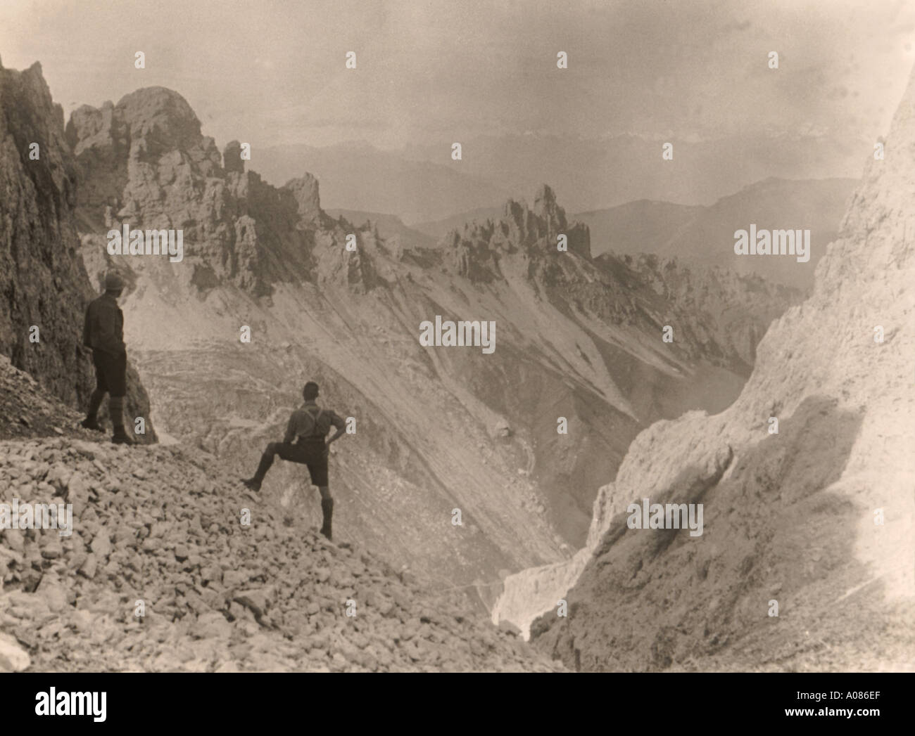 Historic picture Italy 1908 mountain climbing at the italian alps ...