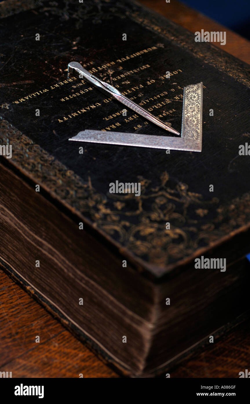 Close up of the Volume of the Sacred Law book in a Freemasons Lodge ...