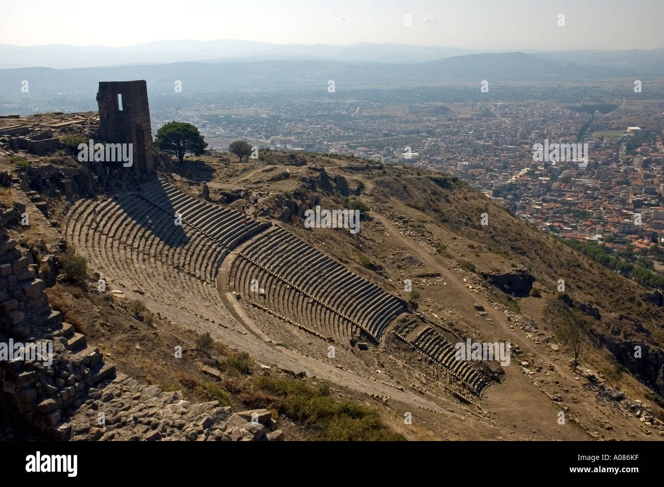 Enormous theatre overlooking town, the Acropolis, Bergama, ancient ...