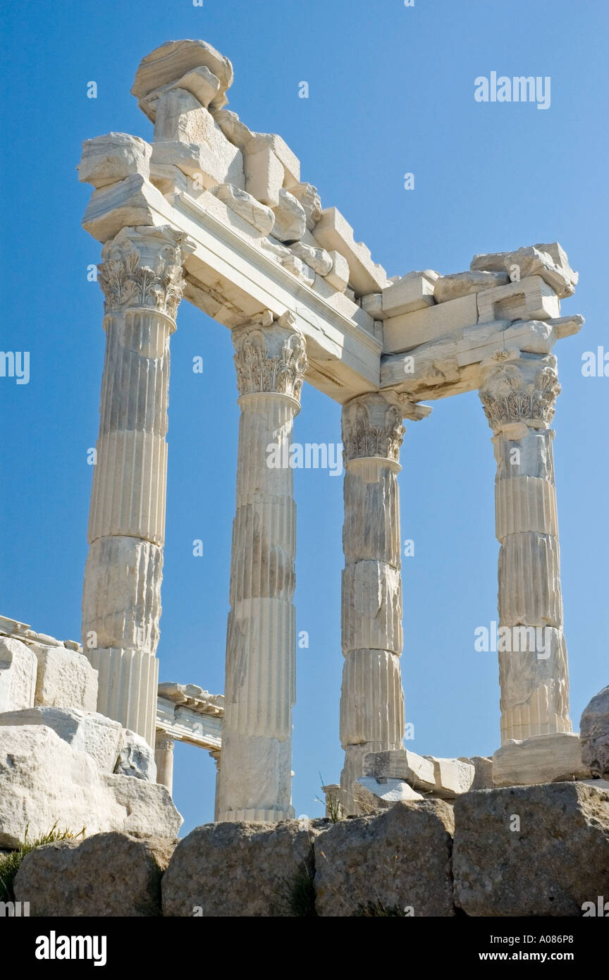 Columns, Temple of emperor Trajan, the Acropolis, Bergama, ancient ...