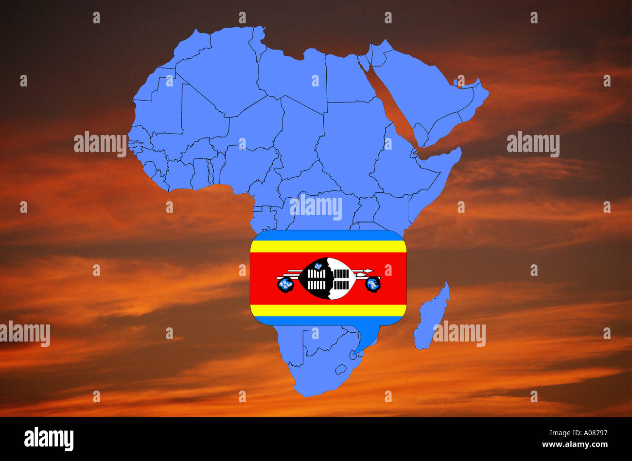 Africa map and flag of Swaziland Ngwana Stock Photo - Alamy