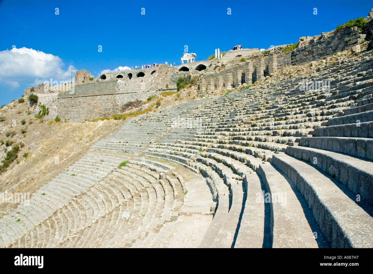 Vast ampitheatre overlooking town, the Acropolis, Bergama, ancient ...