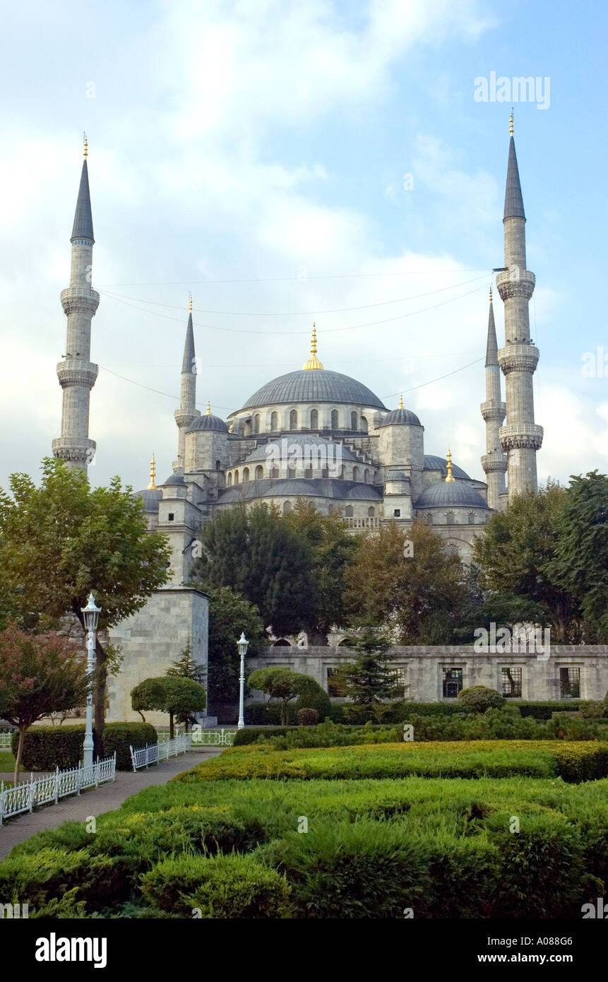 The beautiful, stunning, Blue Mosque, sky, clouds, and gardens ...