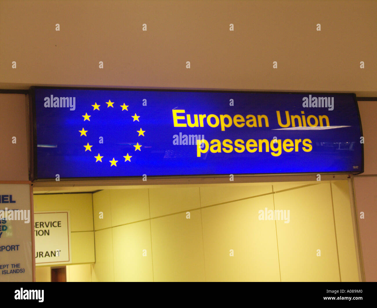 European Union passengers blue entrance and sign Stock Photo - Alamy
