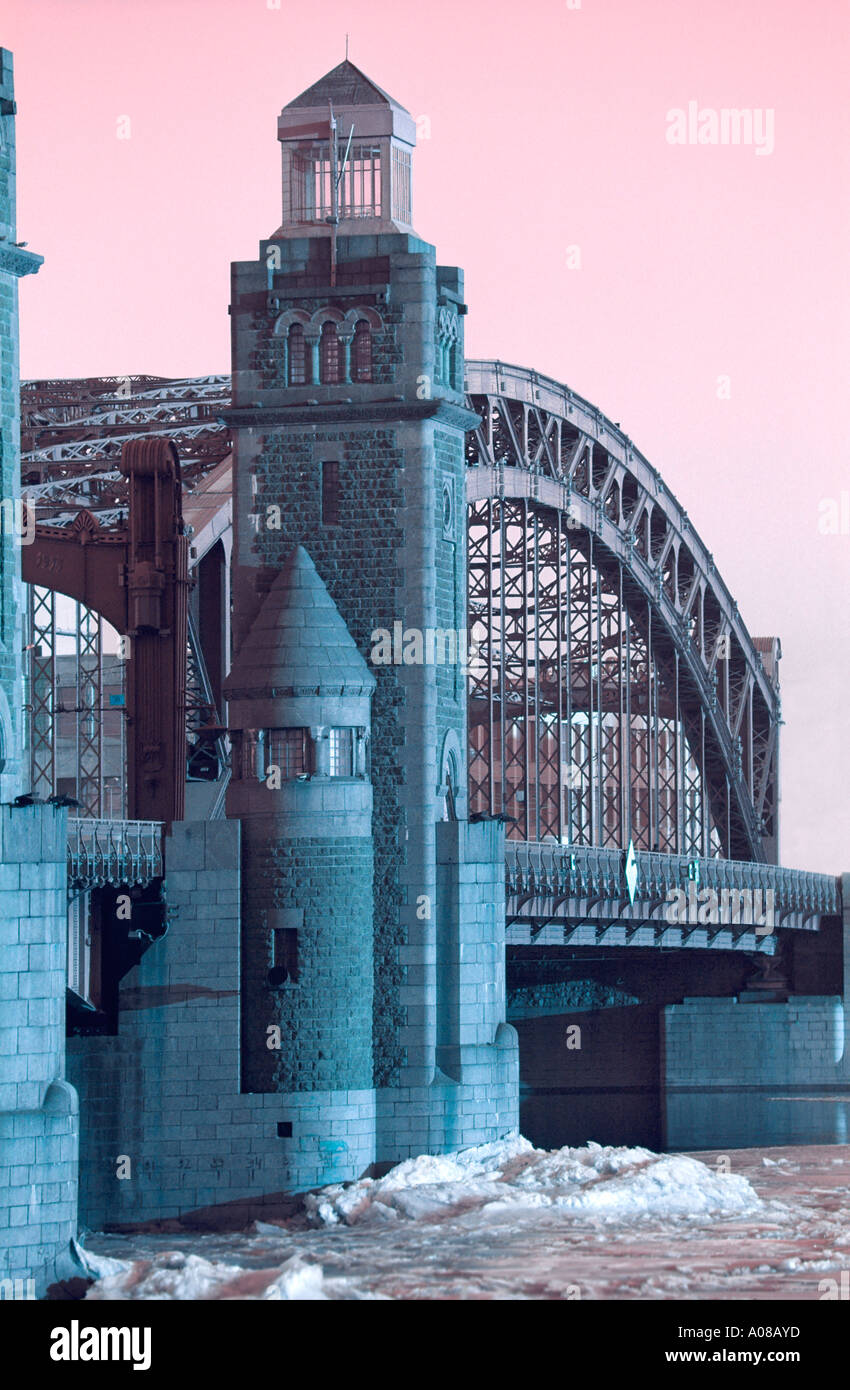 Peter the Great (Bolsheokhtinsky, Big Okhta) bridge over Neva river ...