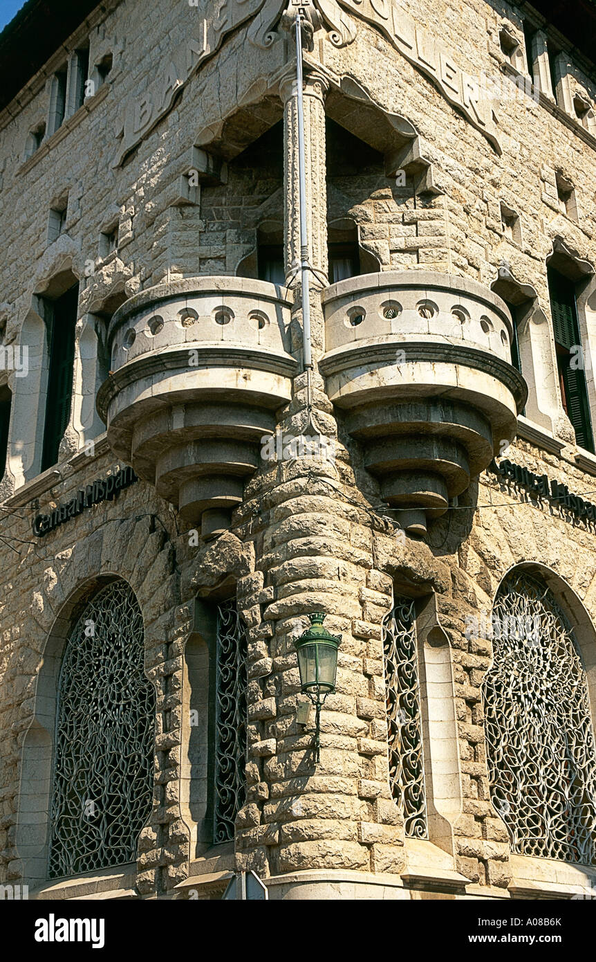 The corner of the Modernista style Banco Central Hispano in the town of ...