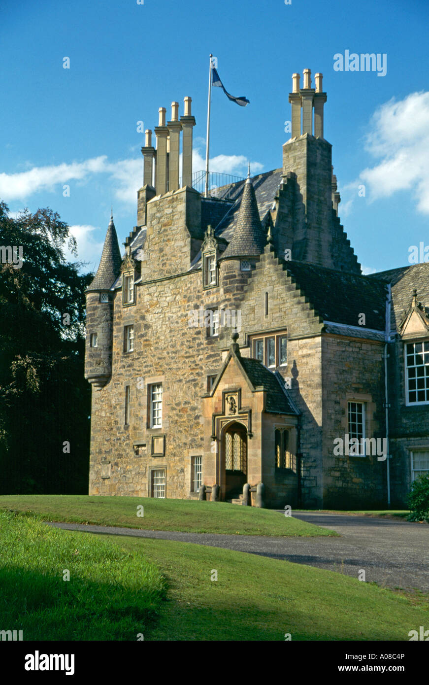 Lauriston Castle Edinburgh Front of building showing porch A flag flies ...