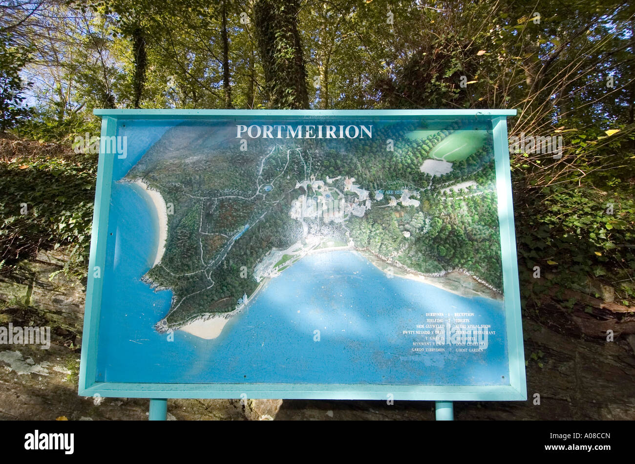 Map of the picturesque village of Portmeirion in North Wales Stock ...
