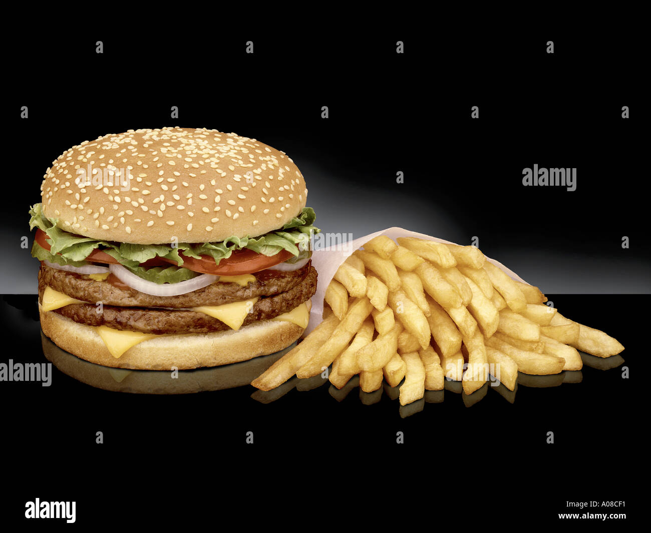 Hamburger classic American with French fries chips Stock Photo - Alamy