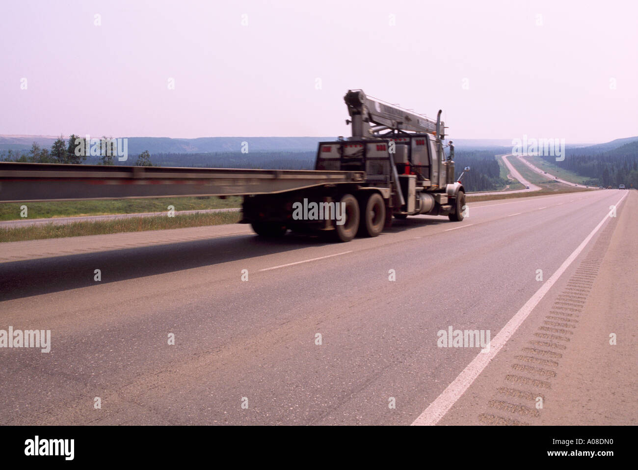 Heavy Truck driving on Four-lane Highway 63 from Fort McMurray to ...