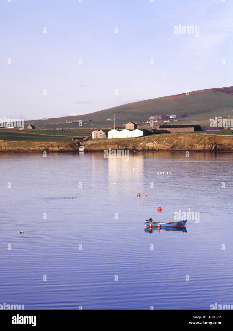 dh Scapa bay SCAPA ORKNEY Anchored boat Scapa Malt Whisky Distillery ...
