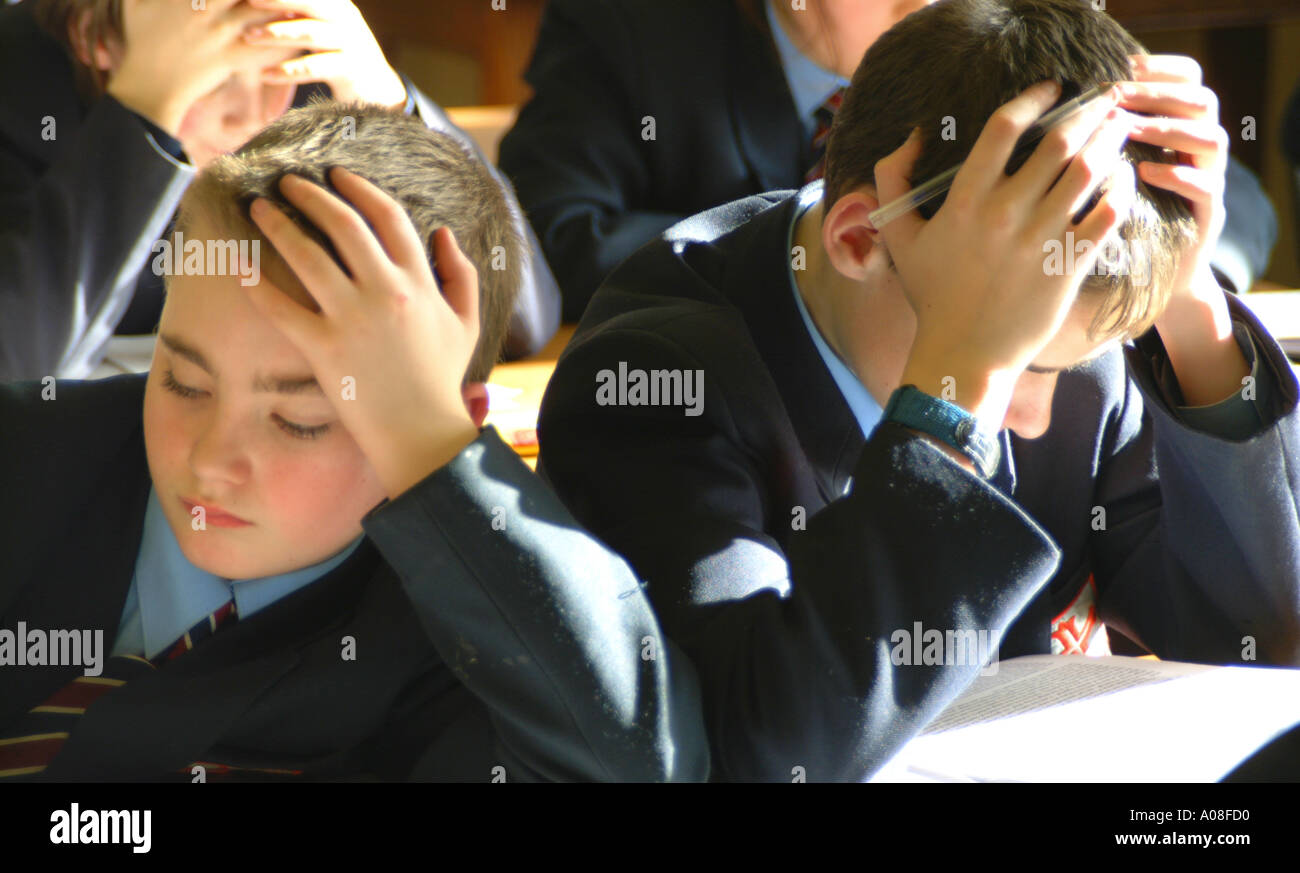 schoolboys studying concentration school work pressure Stock Photo - Alamy
