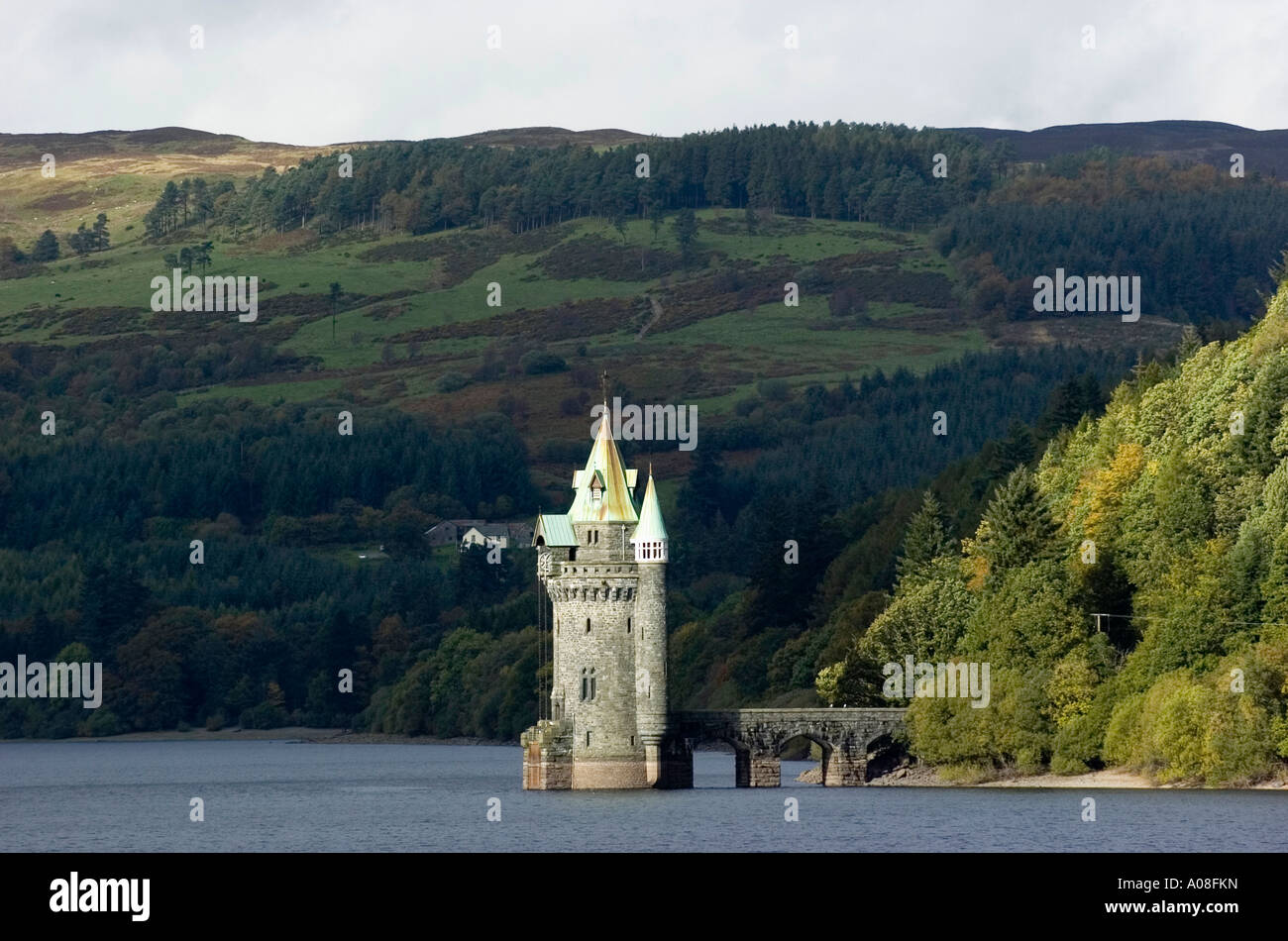The picturesque Straining Tower on the banks of Lake Vyrnwy in Mid ...