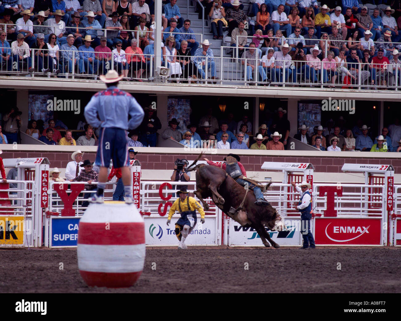 Rodeo Clown watching Bull Riding at "Calgary Stampede" Calgary Alberta ...