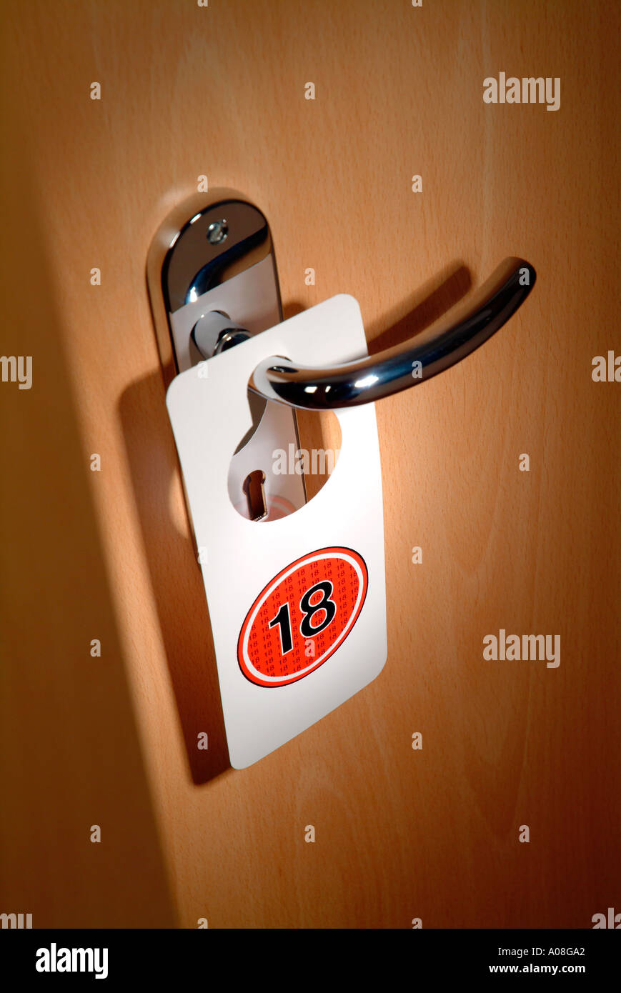 over 18 door hanger Stock Photo - Alamy