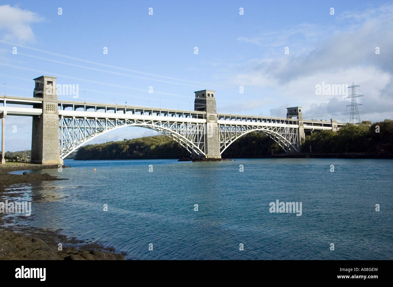 Britannia Bridge Pont Britannia across the Menai Strait between the ...