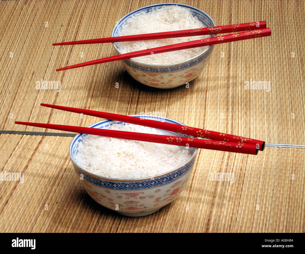 Still Life of Pair of Red Chopsticks Rice Table Plate Japanese Chinese ...