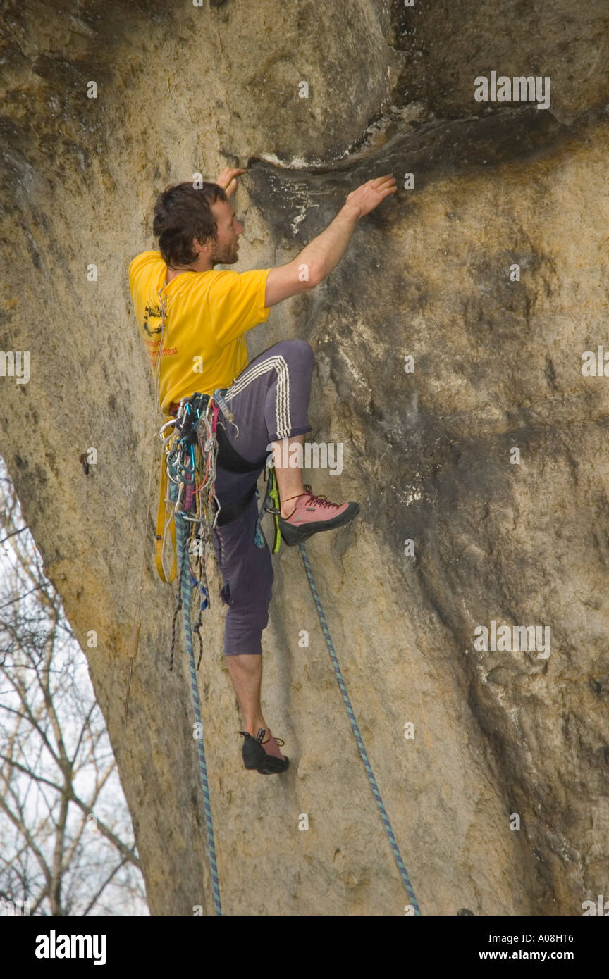 Climber Tobias Wolf on the first ascent of the route Vaeterchen Frost ...