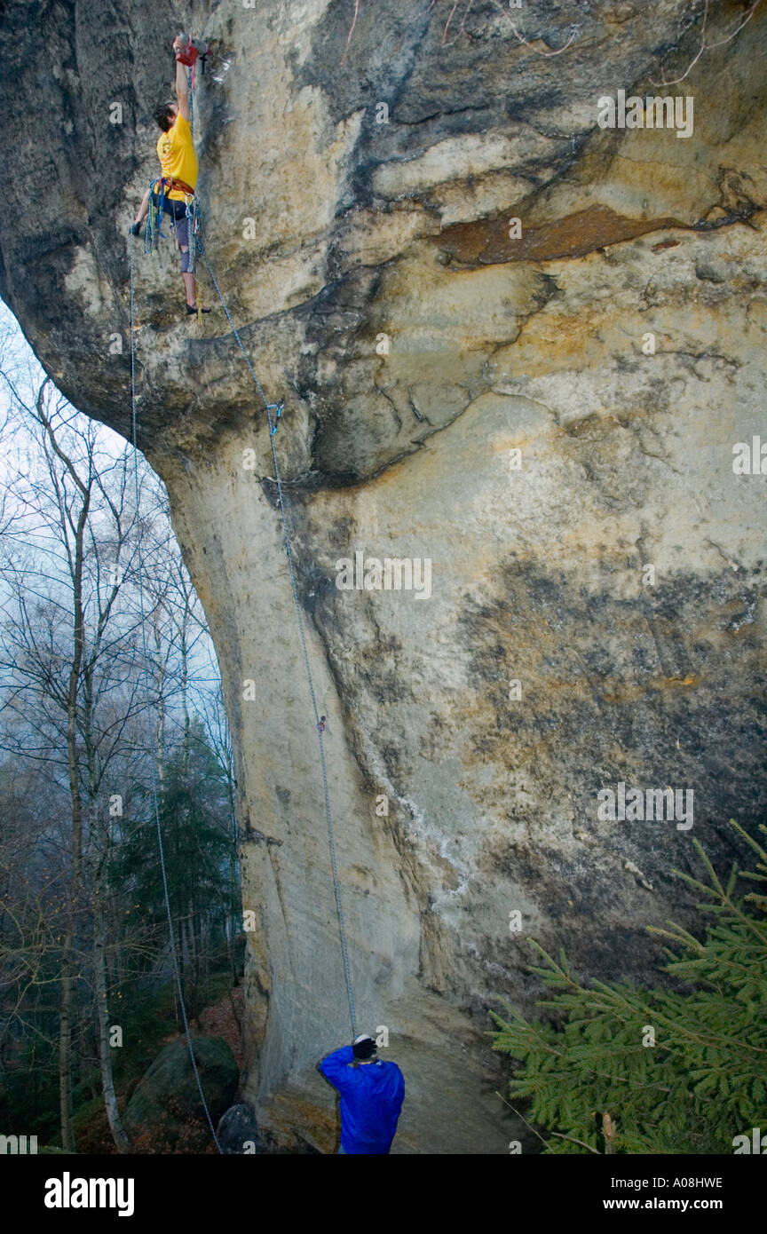 Climber Tobias Wolf on the first ascent of the route Vaeterchen Frost ...