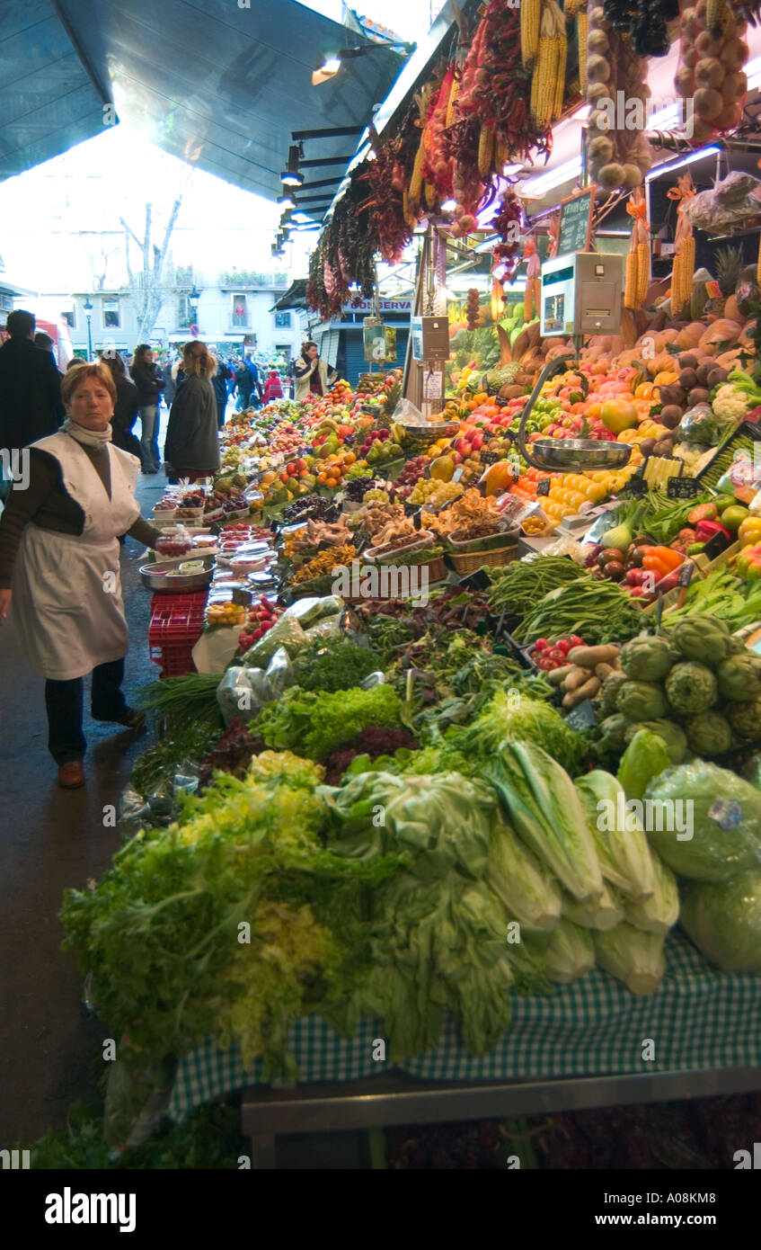 vegetable stall in La Boqueria Market in Barcelona, Spain Stock Photo ...