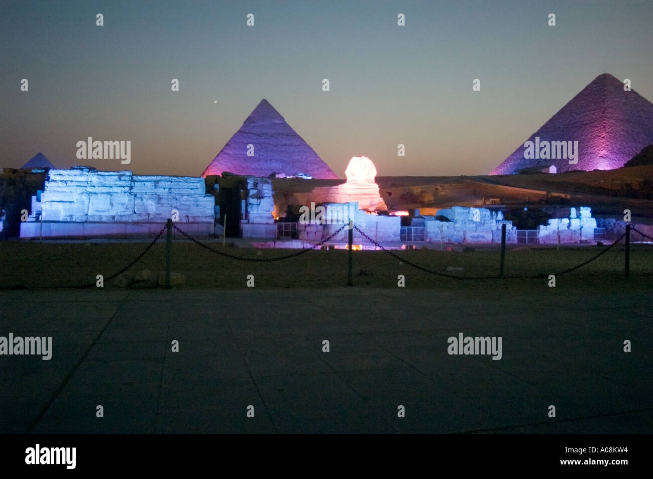 Light and Sound show at the Pyramids, Giza, Cairo, Egypt, Africa Stock ...
