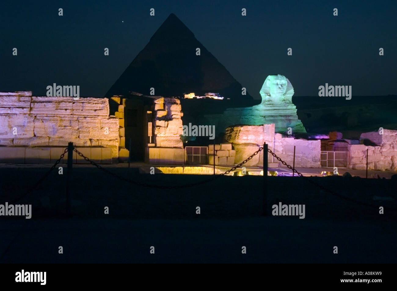 Light and Sound show at the Pyramids, Giza, Cairo, Egypt, Africa Stock ...