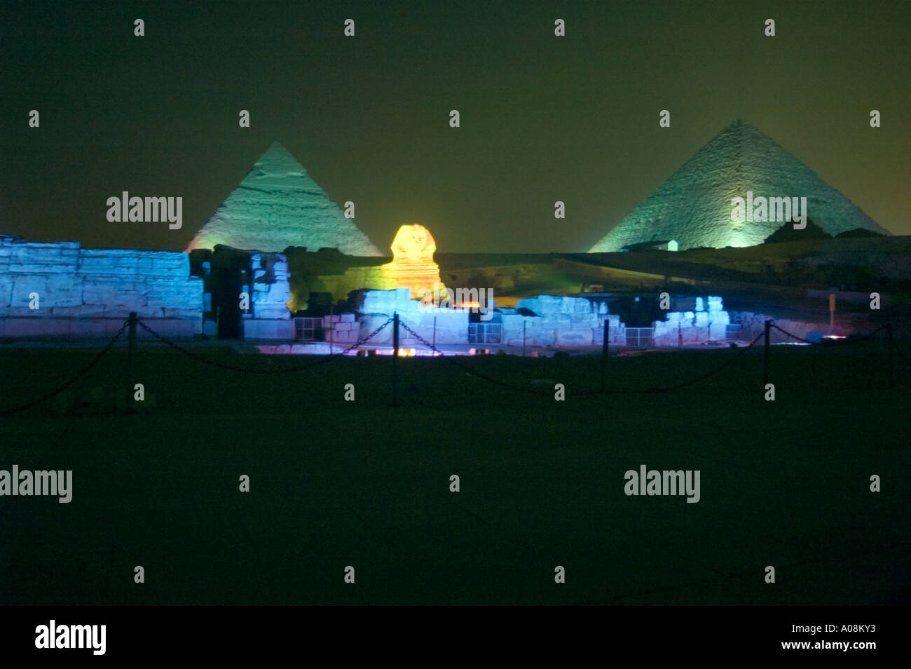 Light and Sound show at the Pyramids, Giza, Cairo, Egypt, Africa Stock ...
