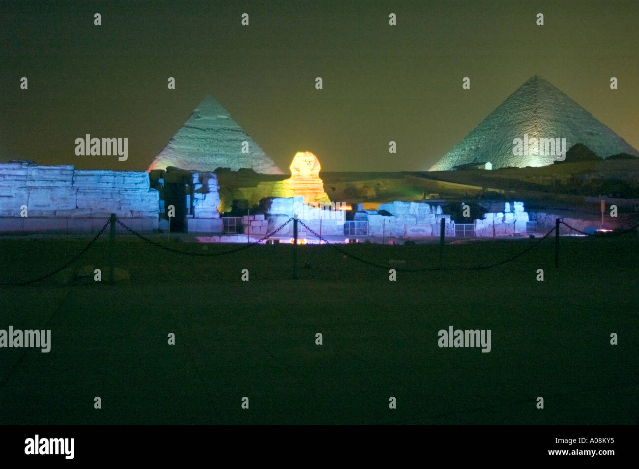 Light and Sound show at the Pyramids, Giza, Cairo, Egypt, Africa Stock ...