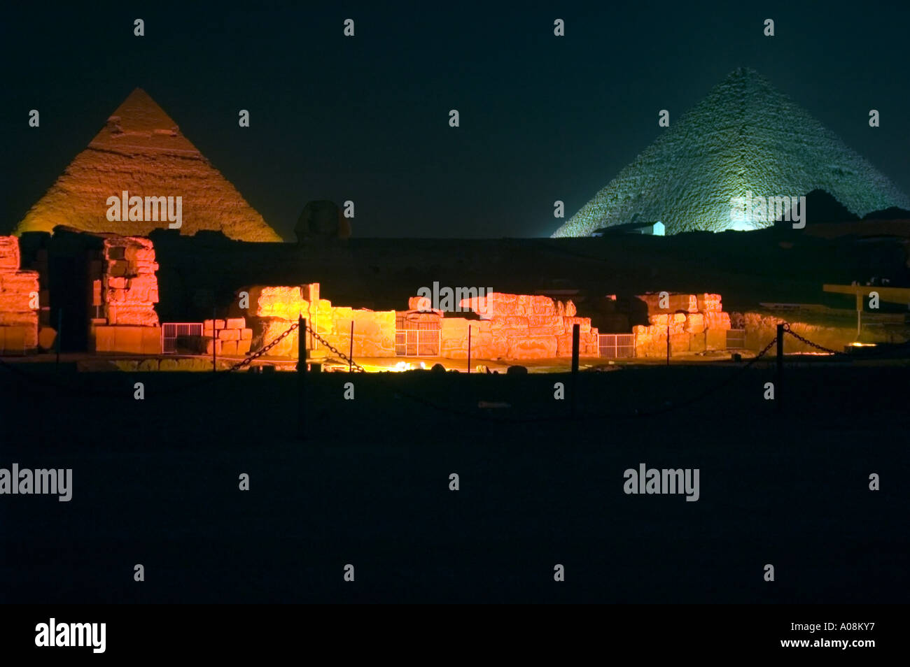 Light and Sound show at the Pyramids, Giza, Cairo, Egypt, Africa Stock ...