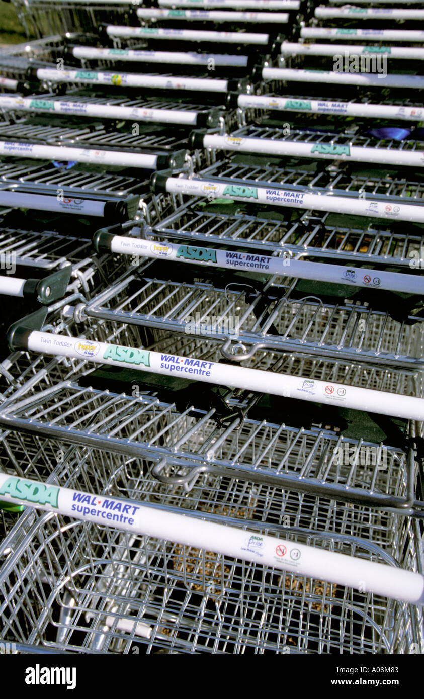 Shopping carts trolleys ASDA Walmart Swindon England 2005 Stock Photo ...