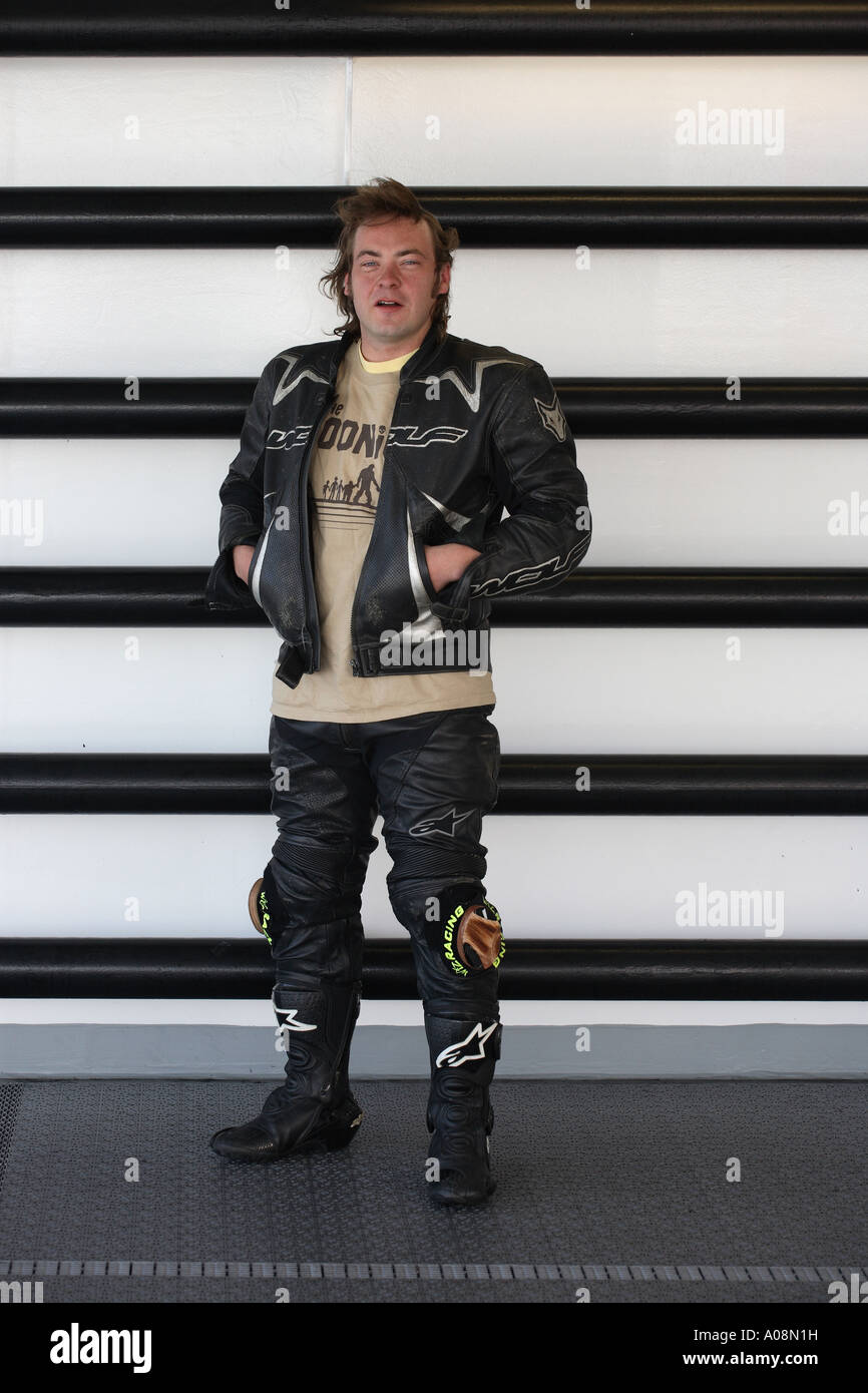 Motor cycling racing fan on the cross channel ferry to France wearing ...