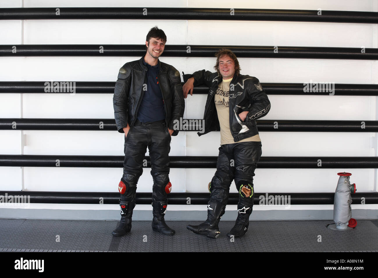 Motor cycling racing fans on the cross channel ferry to France wearing ...